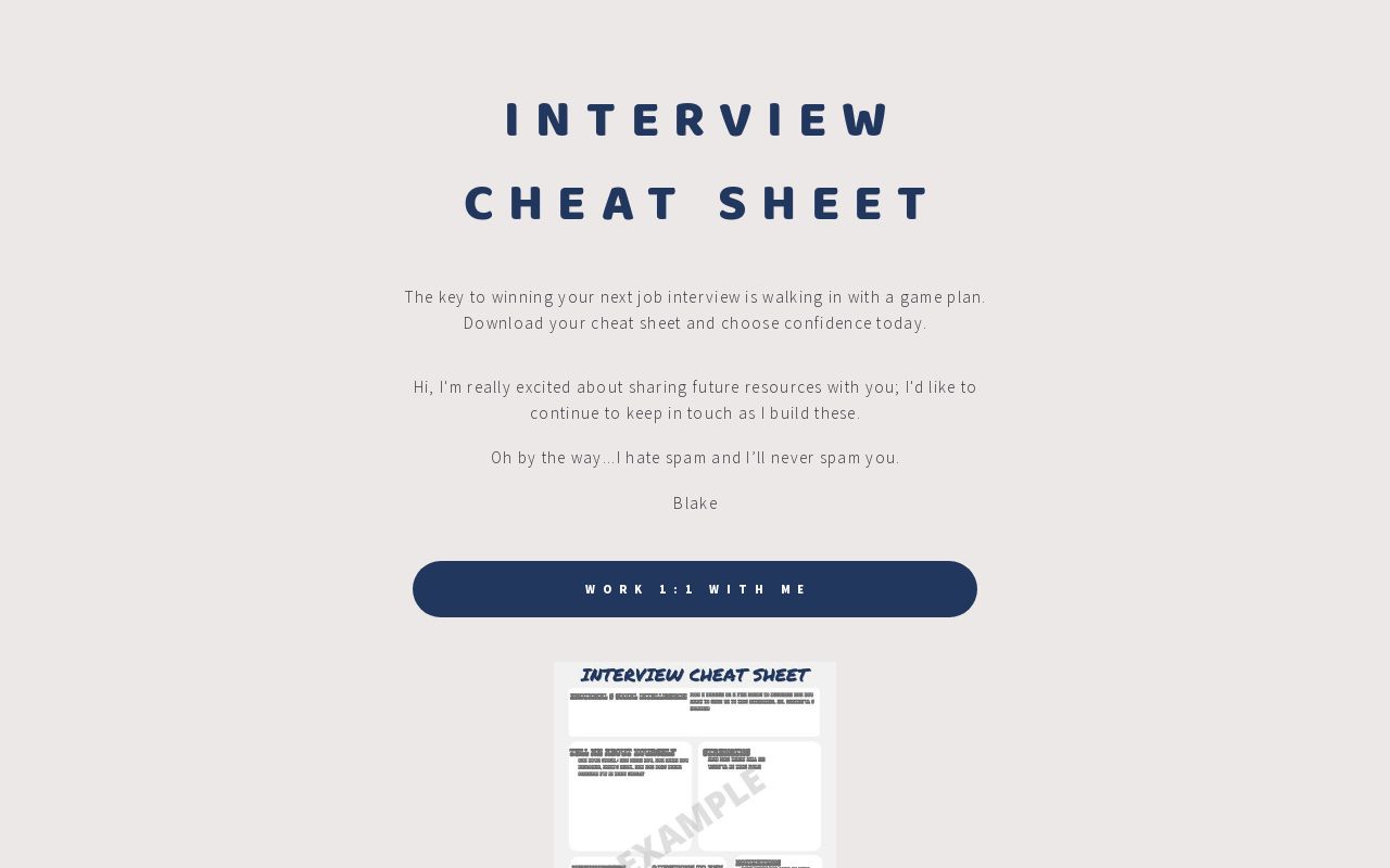 Interview Cheat Sheet by Blake Hudson Interview Cheat Sheet by Blake Hudson